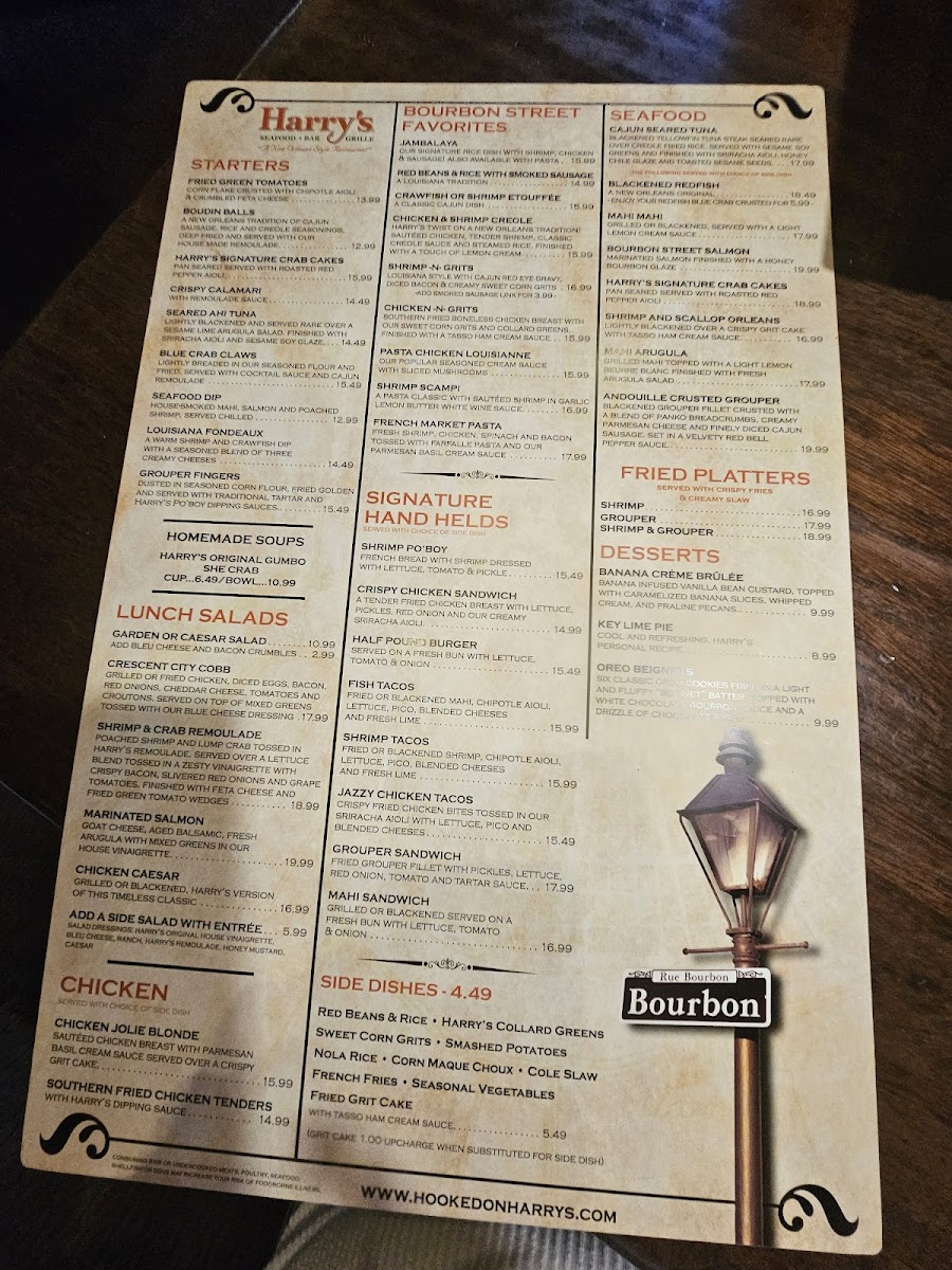 Harry's Seafood Bar & Grille Menu (New on the 2025)