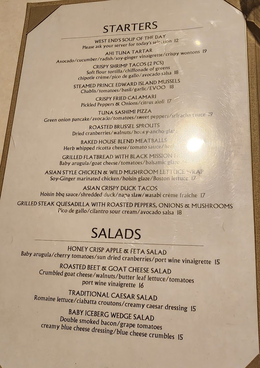West End Cafe Menu (New on the 2025)