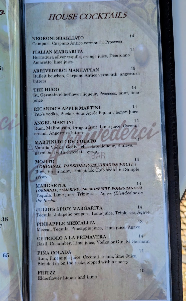 Café Arrivederci Menu (New on the 2025)